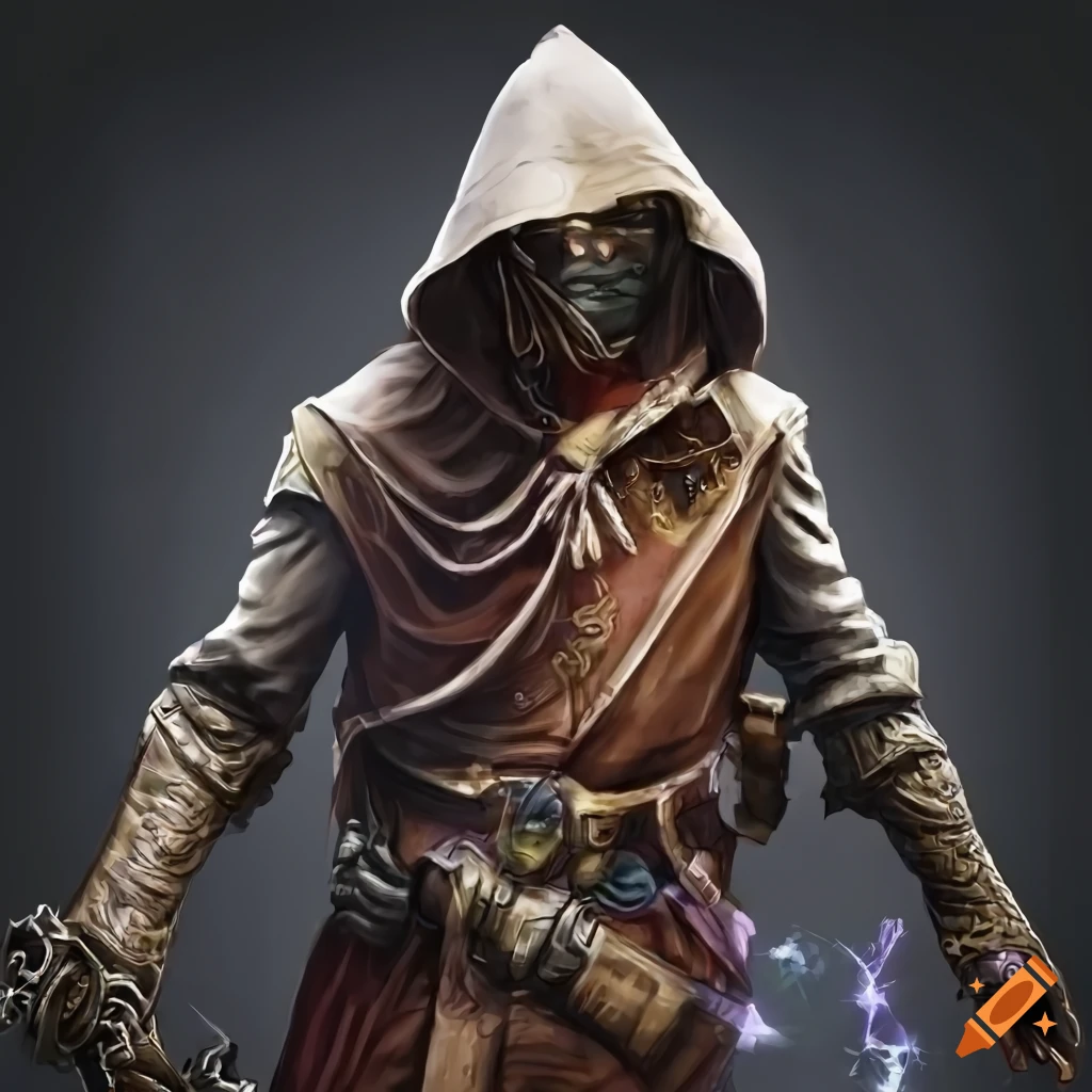 Legendary gunslinger alchemist in divine light with steam punk weapons ...