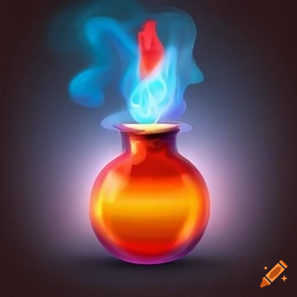Fire essence potion with vibrant red color and fiery fragrance on Craiyon