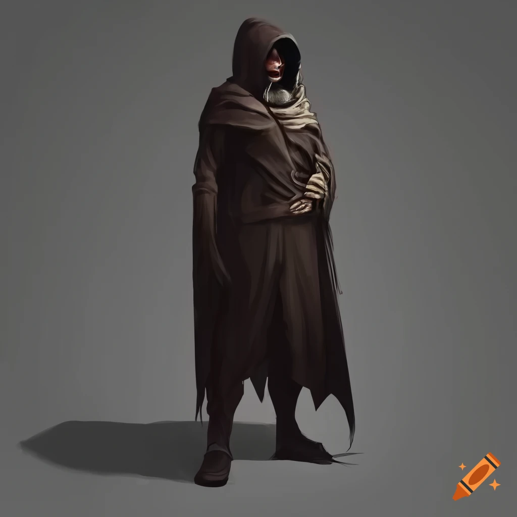 Hooded man in heroic fantasy style with mask on Craiyon