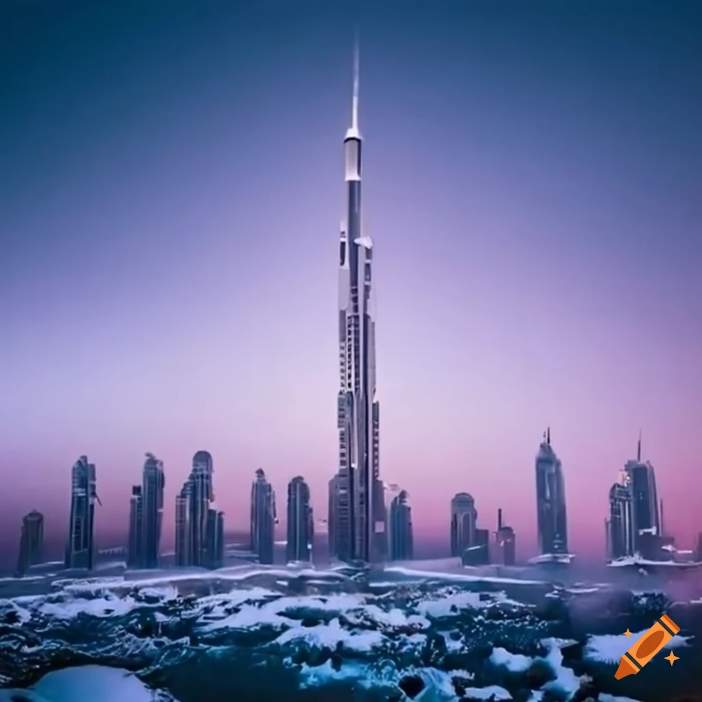 Dubai city covered in snow on Craiyon