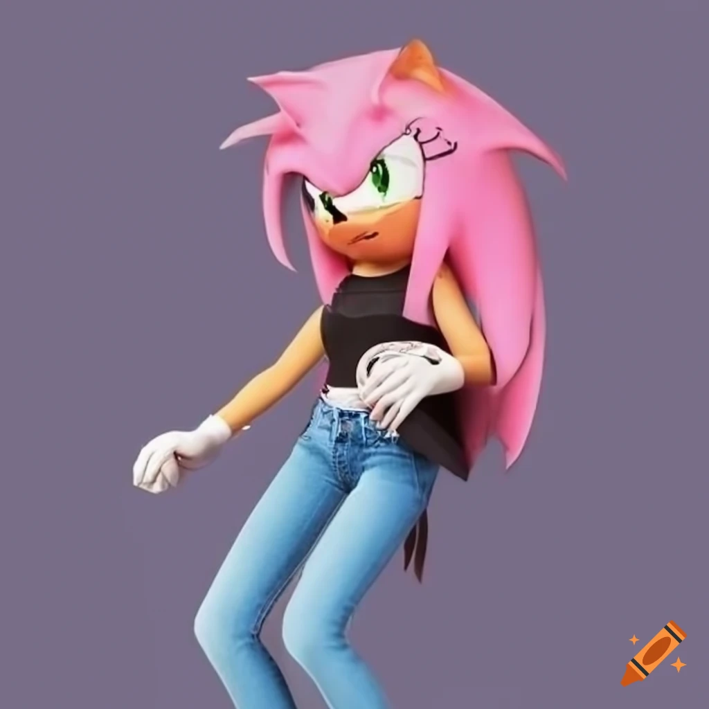 Pink amy rose in a stylish outfit with a phone on Craiyon