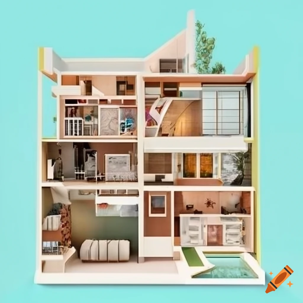 Colorful and beautiful house floor plan on Craiyon