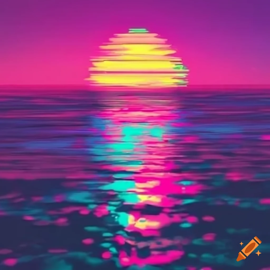 Beautiful vaporwave island with a vaporwave sun on Craiyon