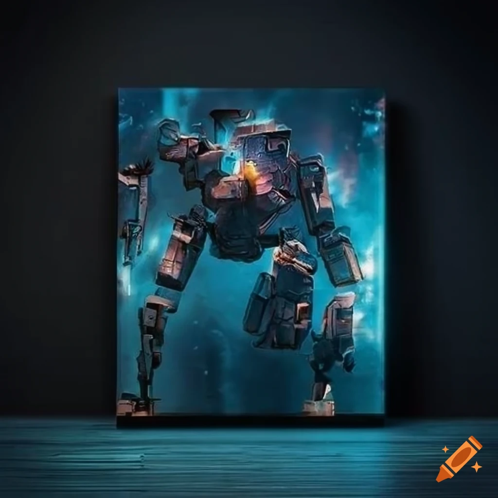 Wrapped canvas depicting a stunning light projected Mech on Craiyon