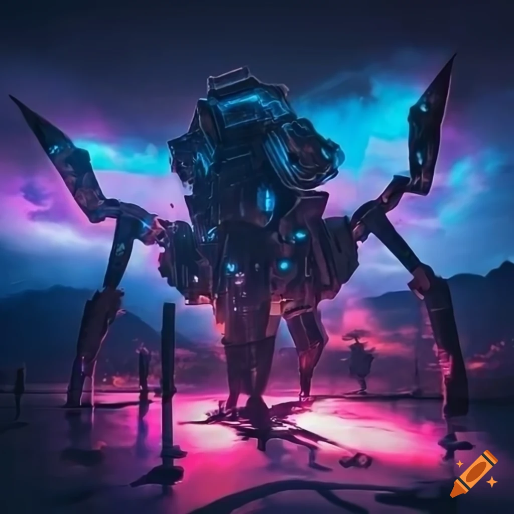 Wrapped canvas of a stunning light projected mech on Craiyon