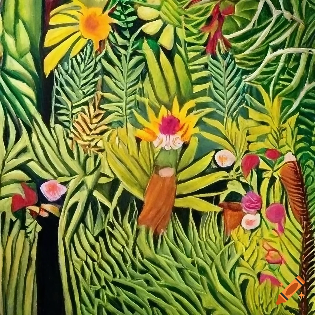 Artwork of Huldufólk hidden in lush foliage by Henri Rousseau on Craiyon