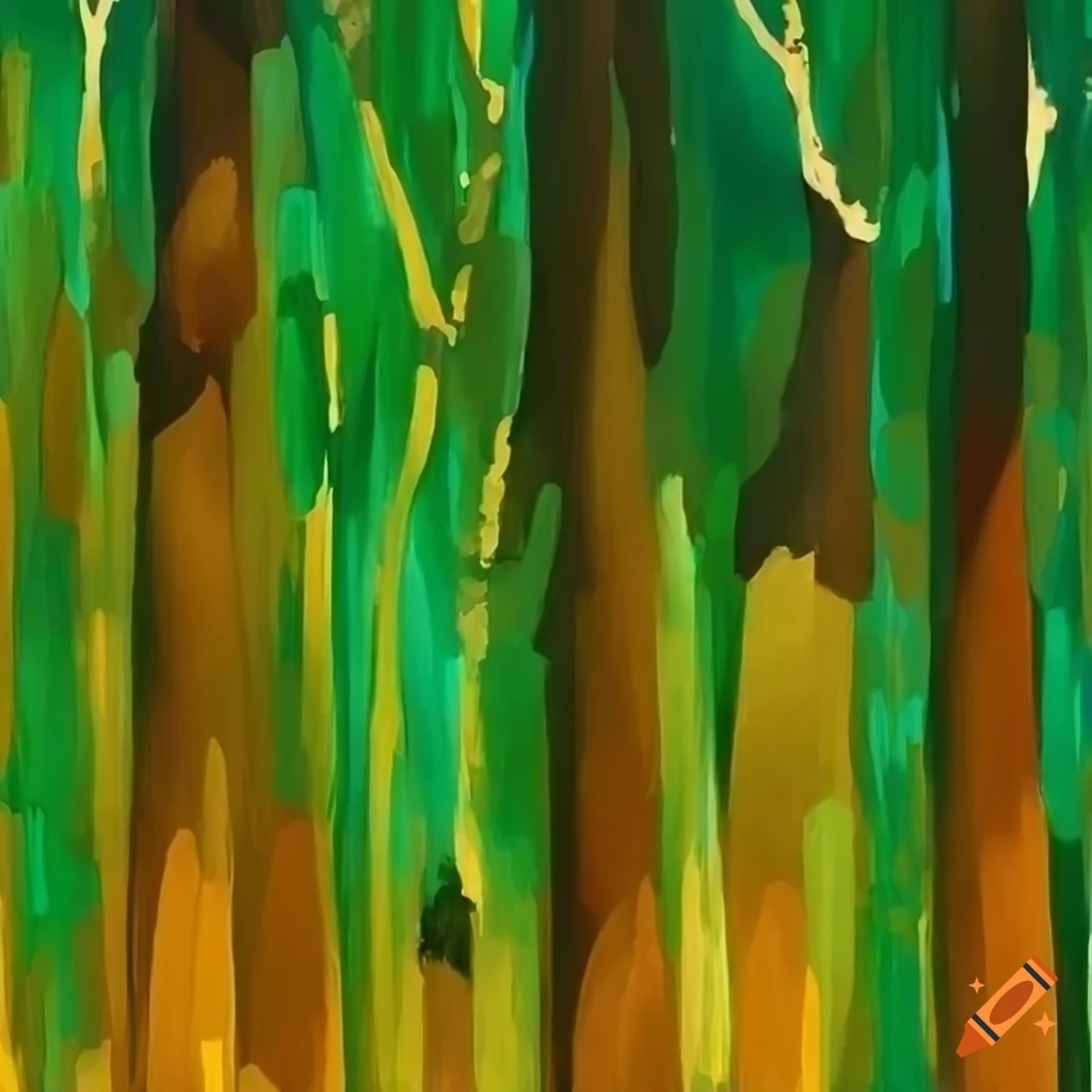 Minimalistic abstract painting of green forest trees and foliage on Craiyon