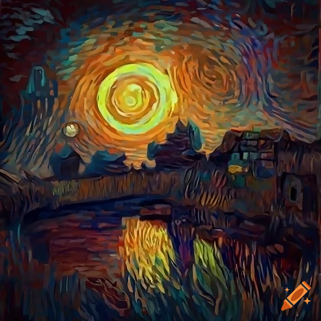 Digital van gogh style night countryside painting on Craiyon