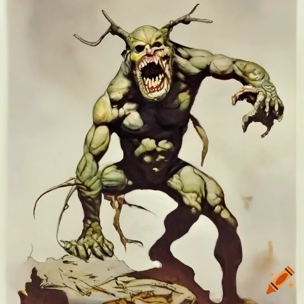 Horrific mutant monstrosity with eyes and teeth in vintage sci-fi art ...