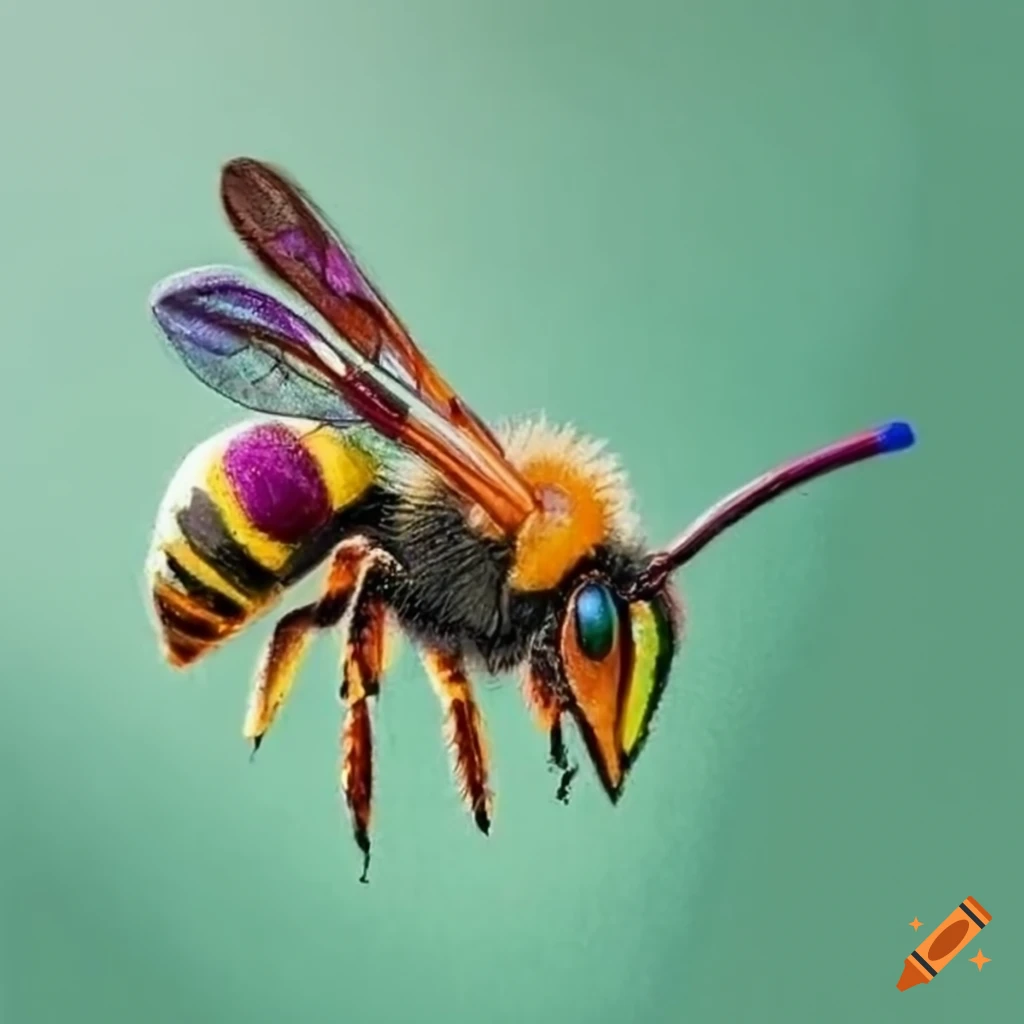 Colored pencil drawing of a honey bee with crystal colors on Craiyon