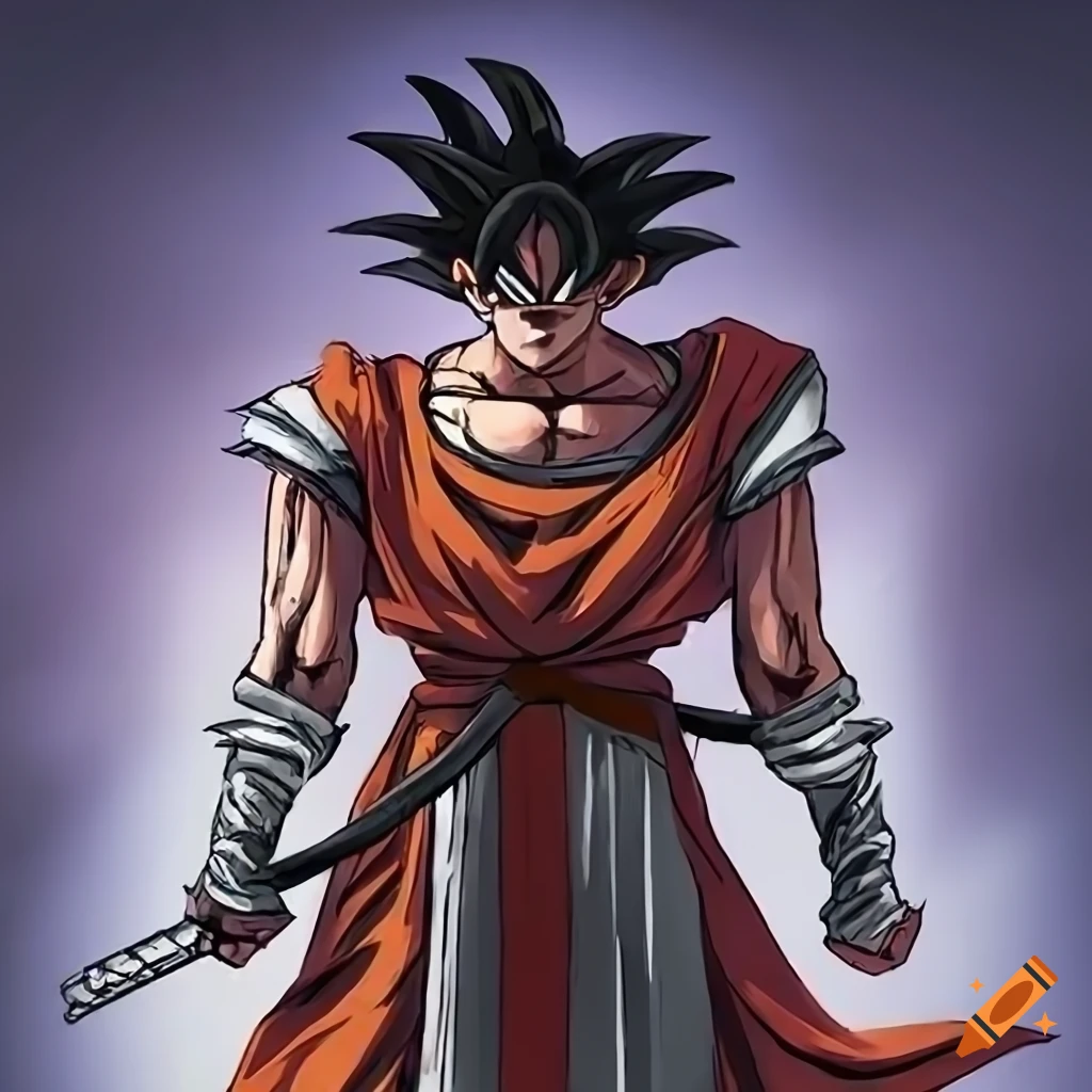 Goku depicted as a templar knight on Craiyon