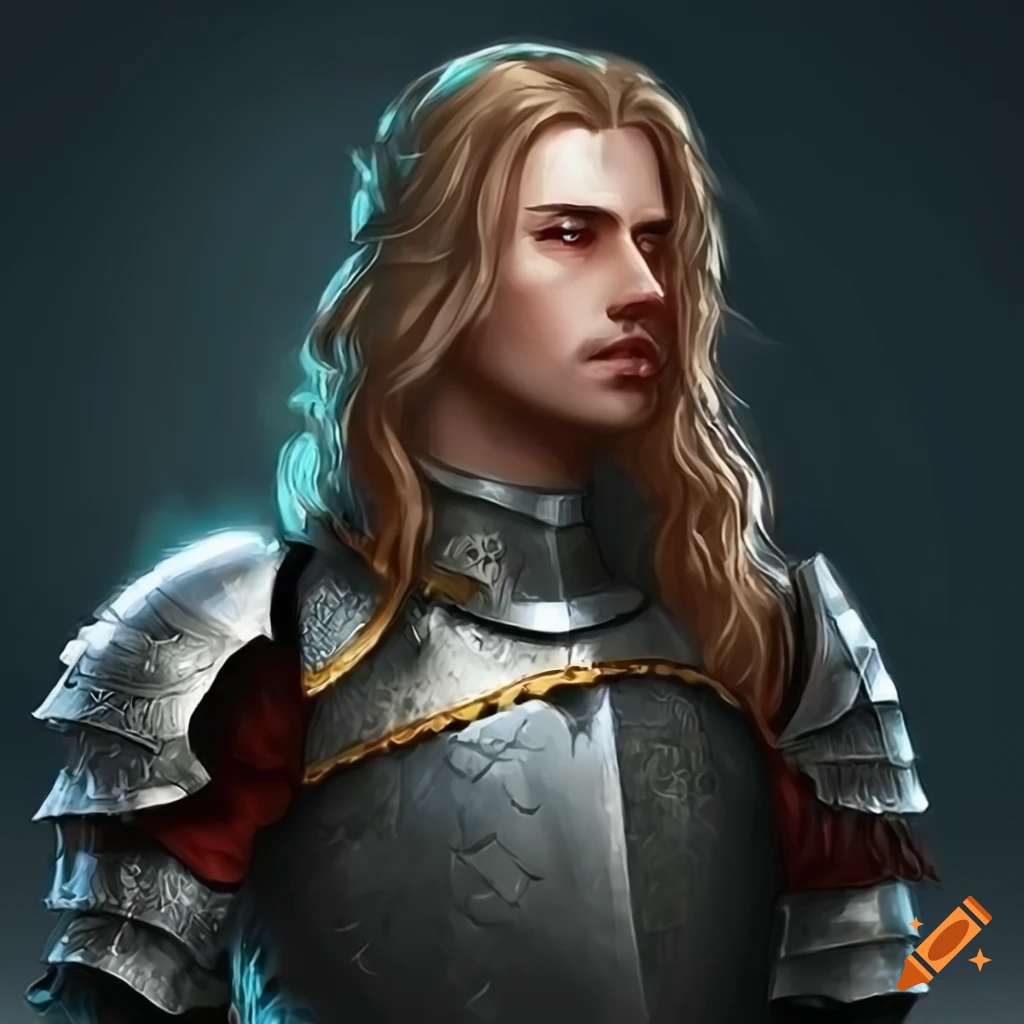 Fantasy male knight with long hair on Craiyon