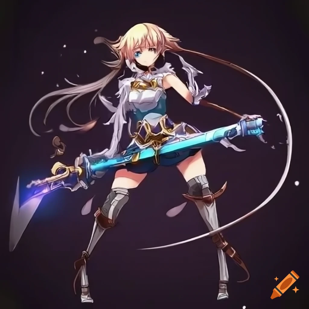 Anime character with futuristic pulse guns under a moonlit sky on Craiyon