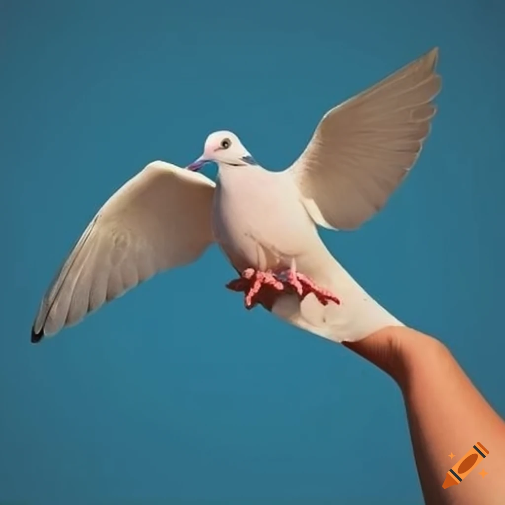 Dove perched on a hand on Craiyon