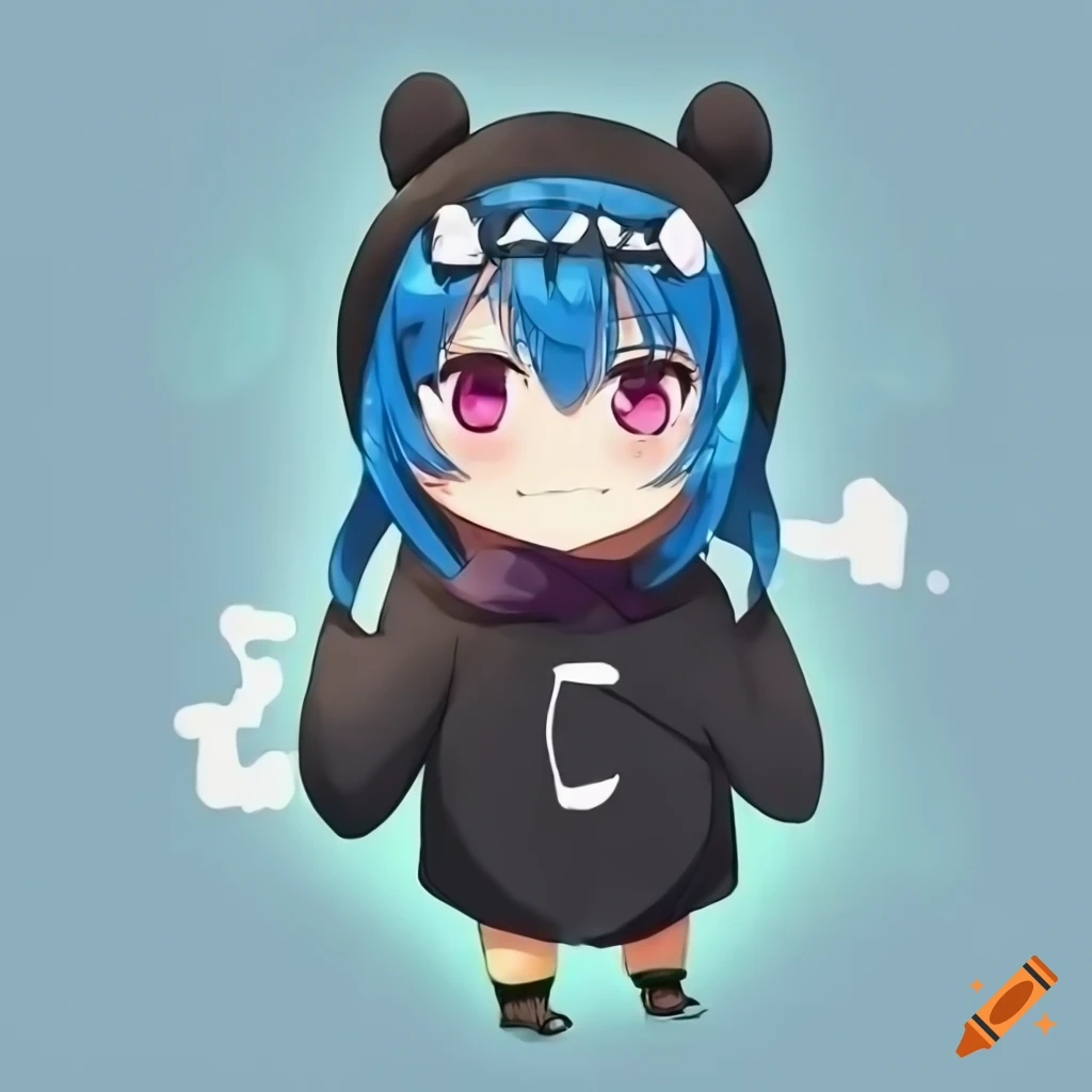 Anime character with blue hair in black penguin kigurumi on Craiyon
