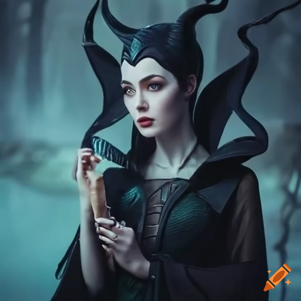 Young anime female cosplaying maleficent from maleficent 2 on Craiyon