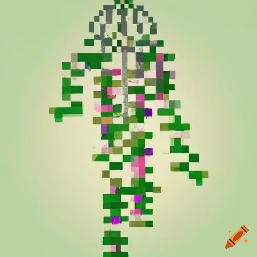 Pixel art of hanging vine with small flowers on Craiyon
