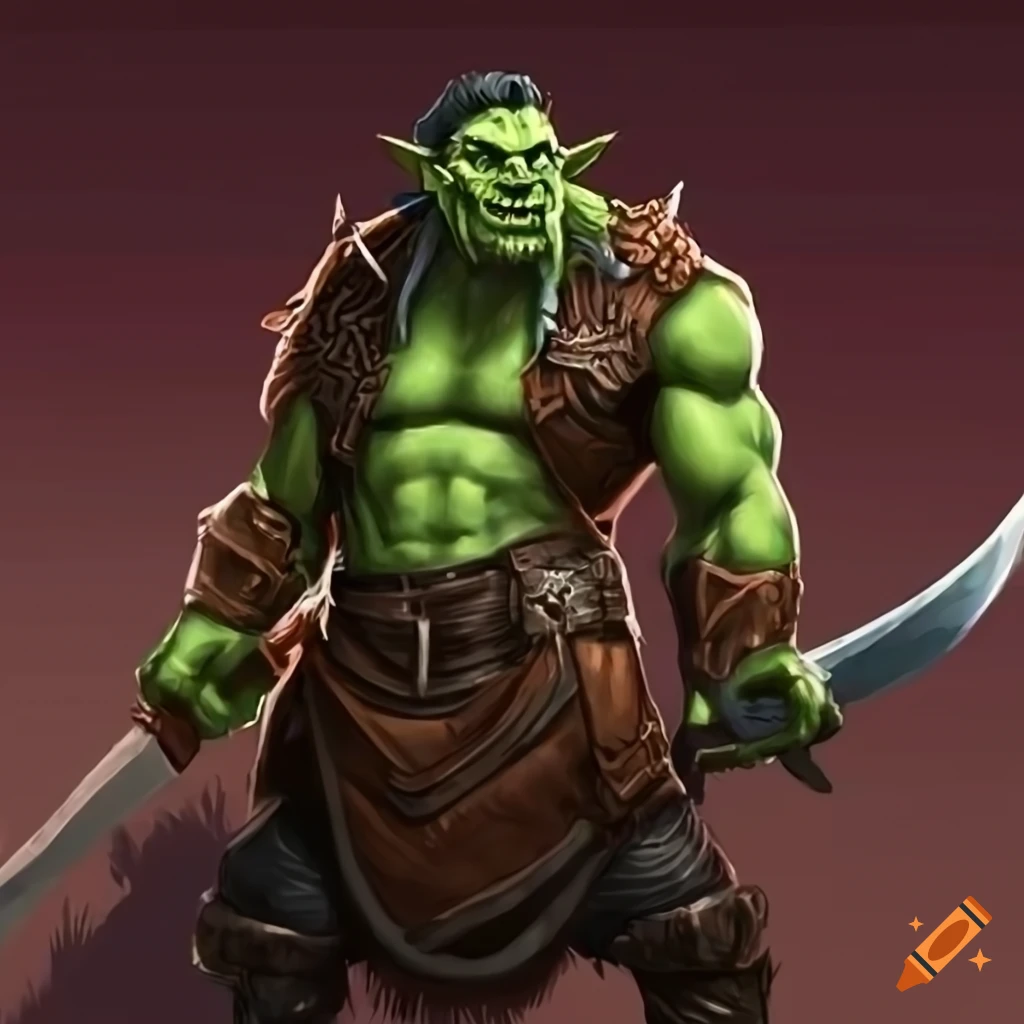 Orc with four arms wielding two swords on Craiyon