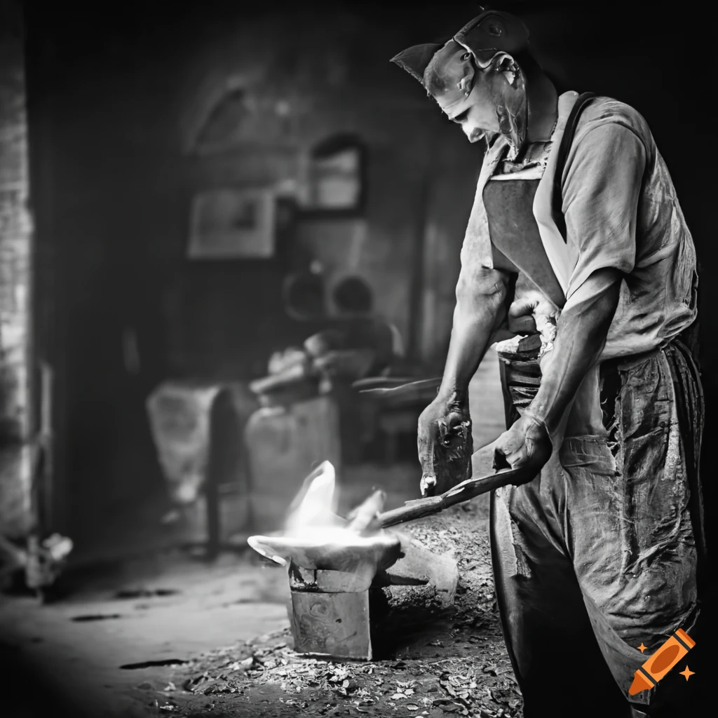 Blacksmith working in black and white on Craiyon