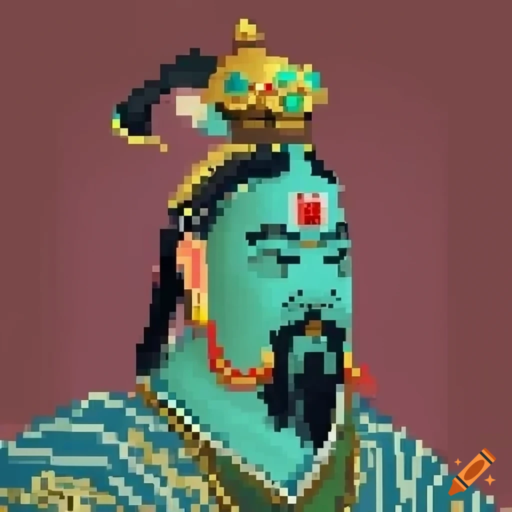 Pixel art of the jade emperor in traditional chinese ink painting style ...
