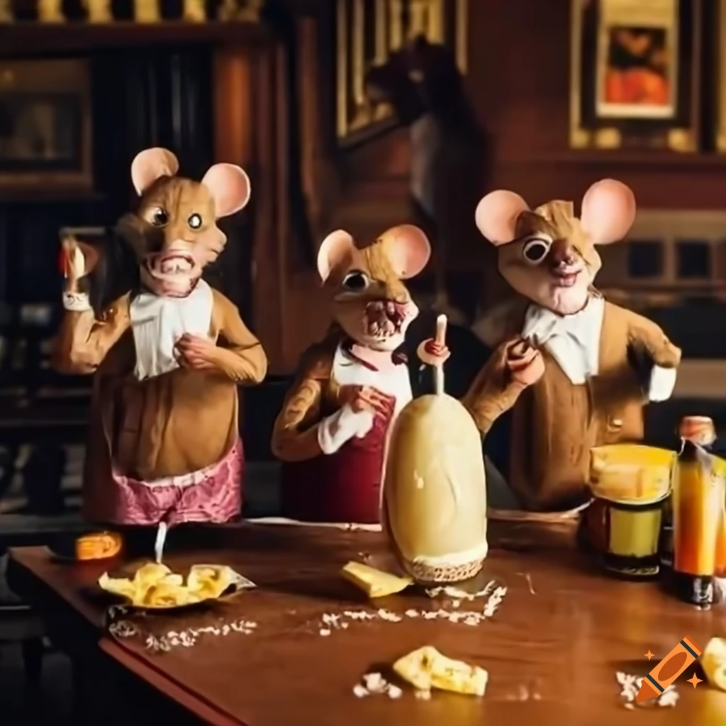 Heroic mouse-people celebrating victory with cheese and mead in a ...