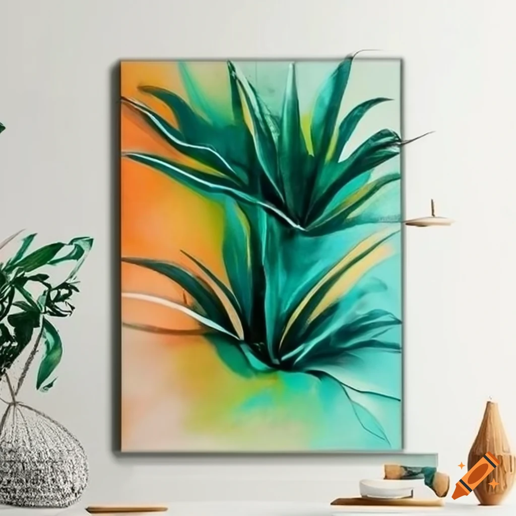 Modern abstract horizontal wall art with plants on Craiyon