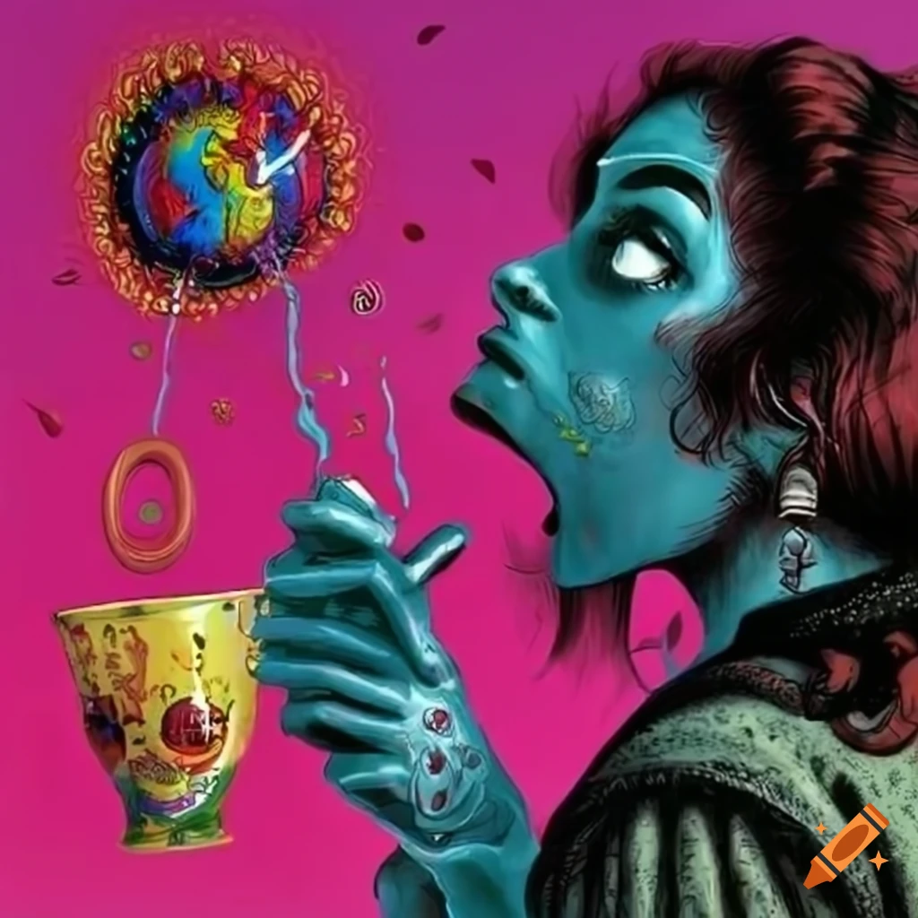 The devil's psychedelic tea party album cover on Craiyon