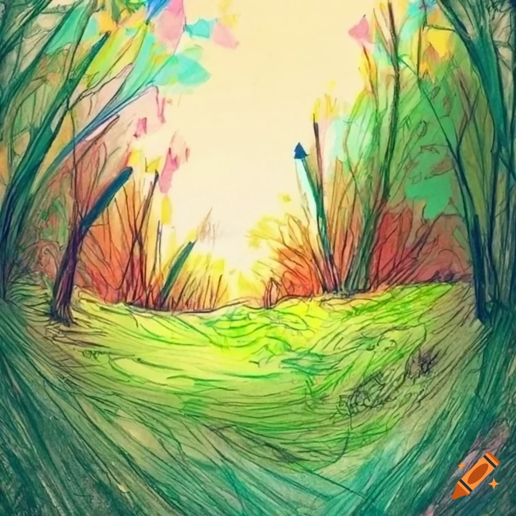 Forest drawn with colored pencils on Craiyon