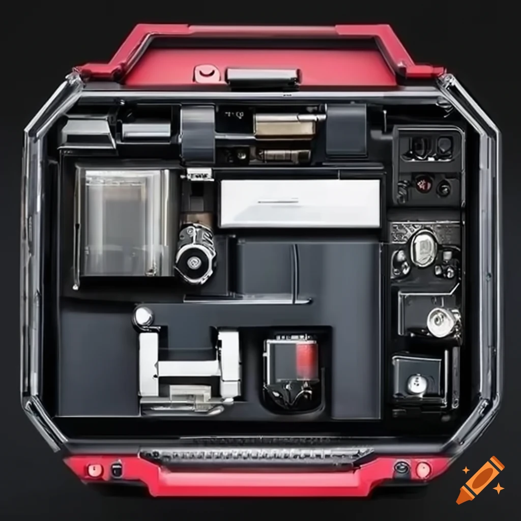 Futuristic toolbox with gadgets and machinery on Craiyon