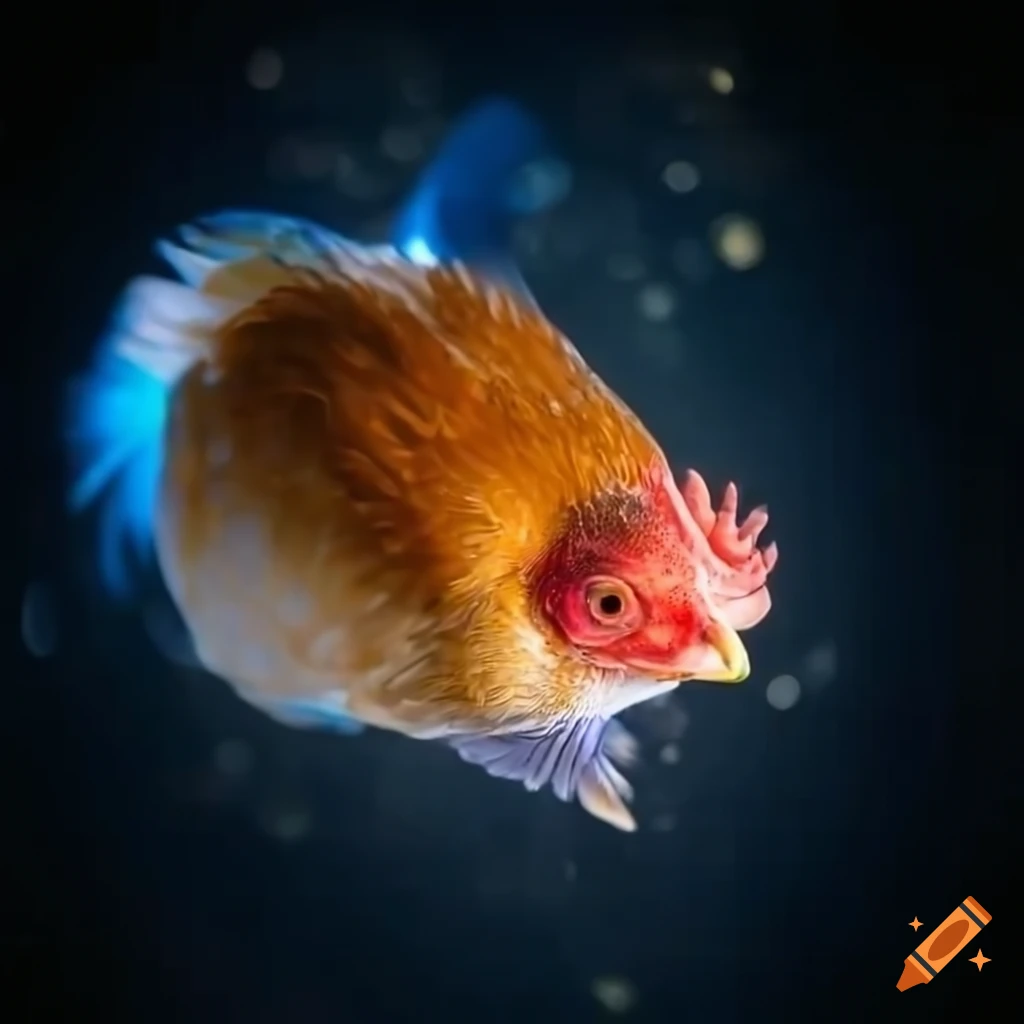 Chicken in water with colorful fish swimming around on Craiyon