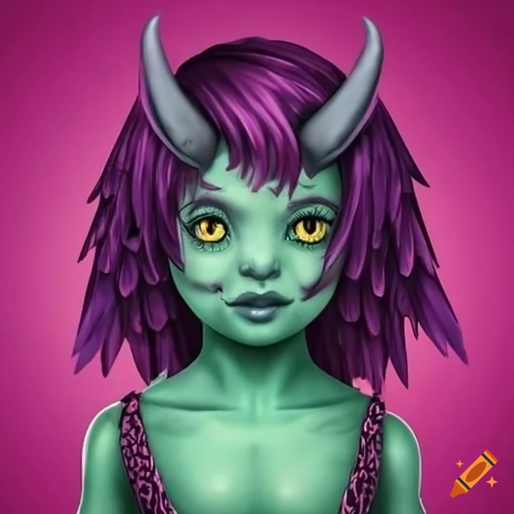 Female monster kid with wings and eyes on Craiyon