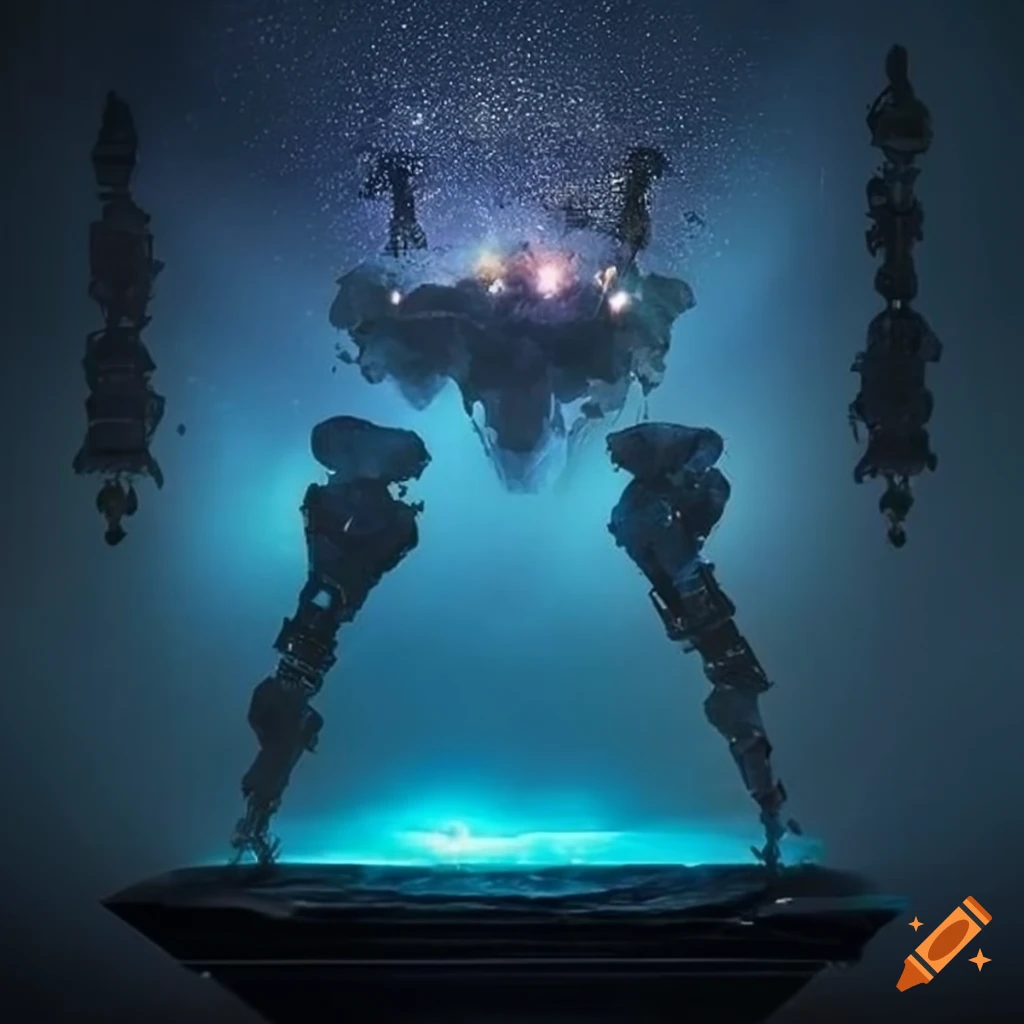 Wrapped canvas of a beautiful stunning mech with projected light on Craiyon