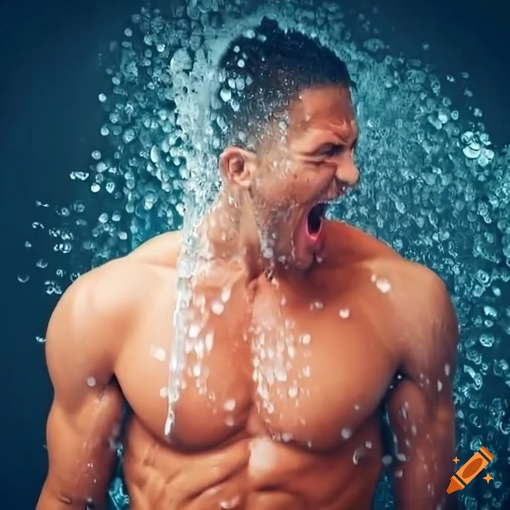 Muscular man under a cold shower on Craiyon