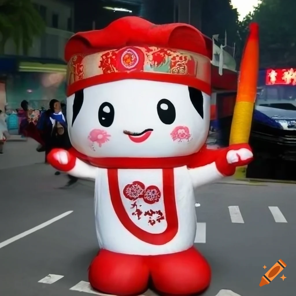 Beijing 2008 Fuwa HuanHuan Mascot with fire and Olympic symbolism on ...
