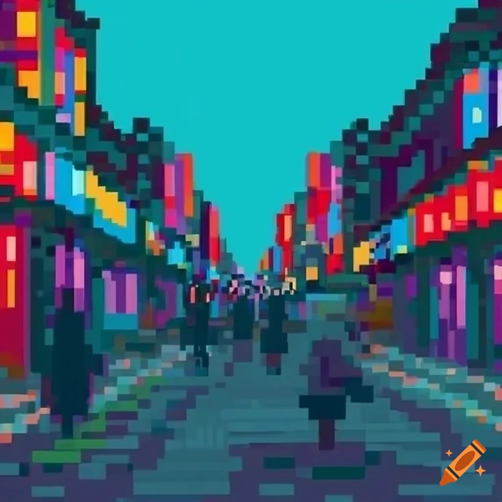 Pixel art inspired street crowd in ulaanbaatar, mongolia on Craiyon