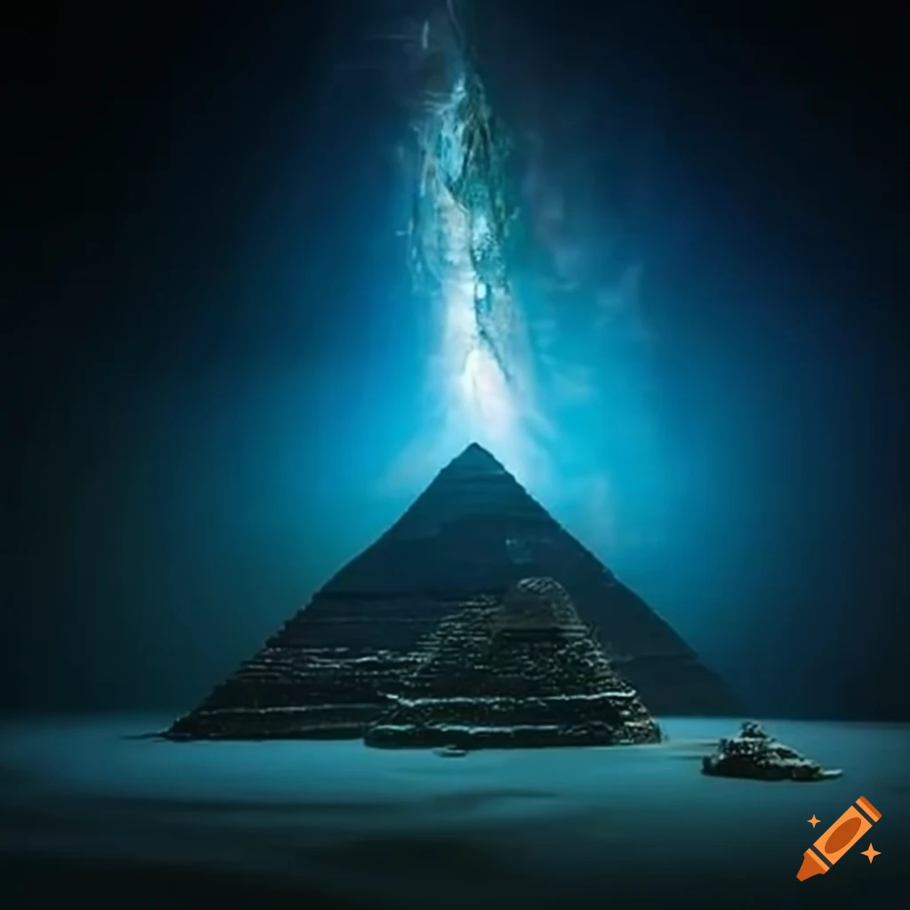 Aliens retrieving the pyramids in a post-apocalyptic scenario on Craiyon