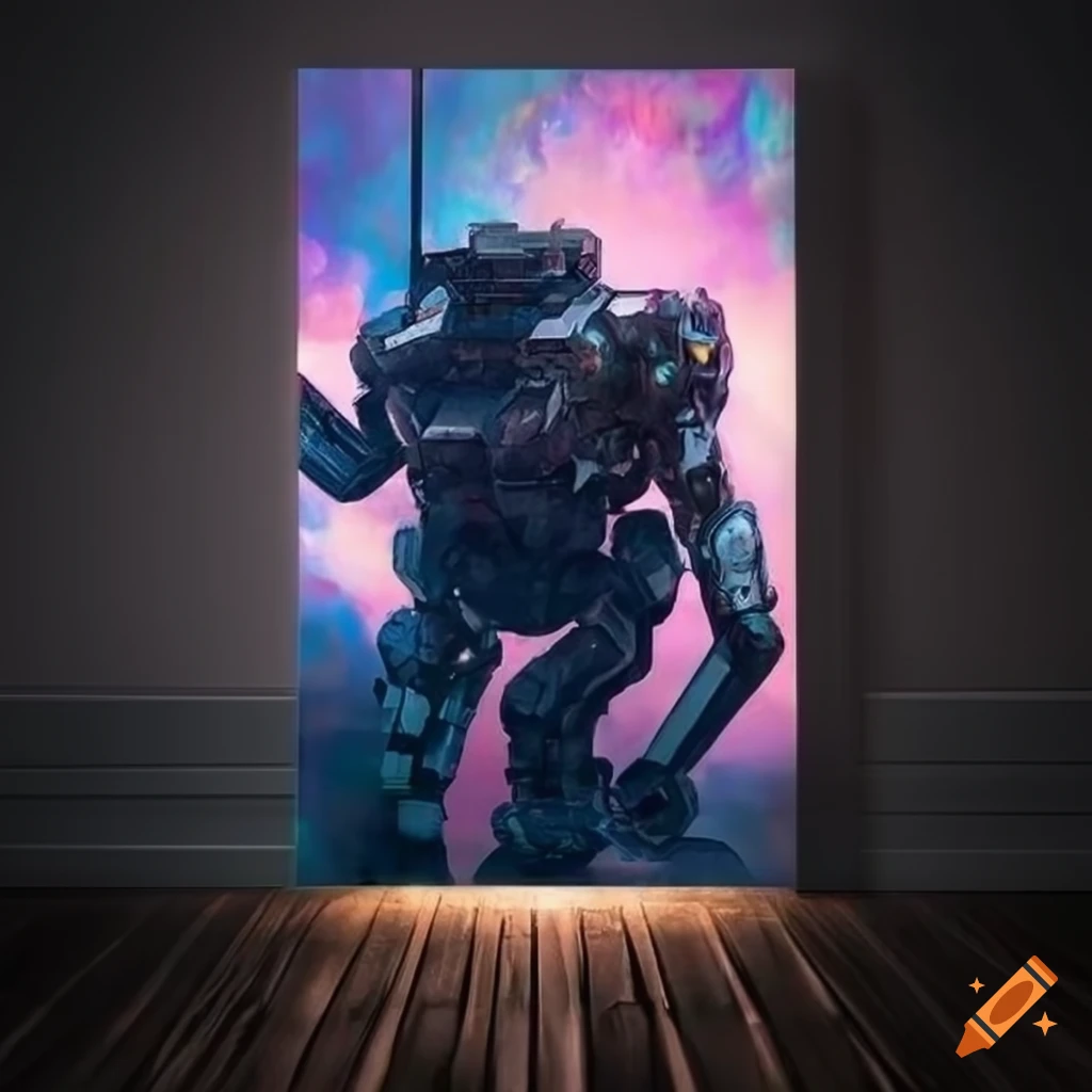 Wrapped canvas of a stunning light-projected mech on Craiyon