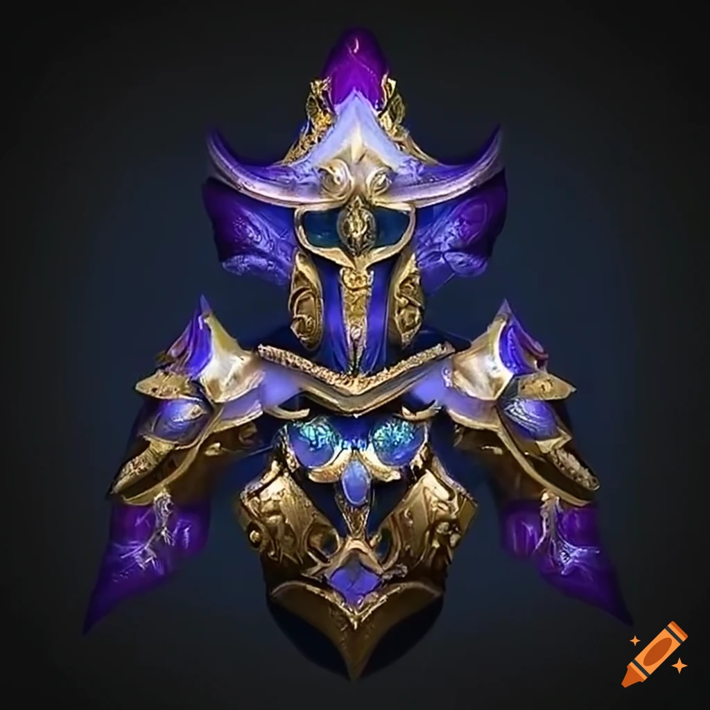 Front view of adorned magic armor on Craiyon