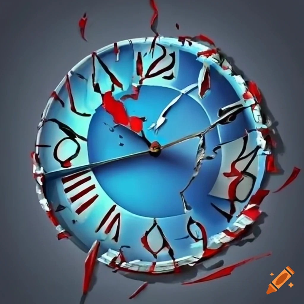 Broken red and blue clocks symbolizing relationships on Craiyon