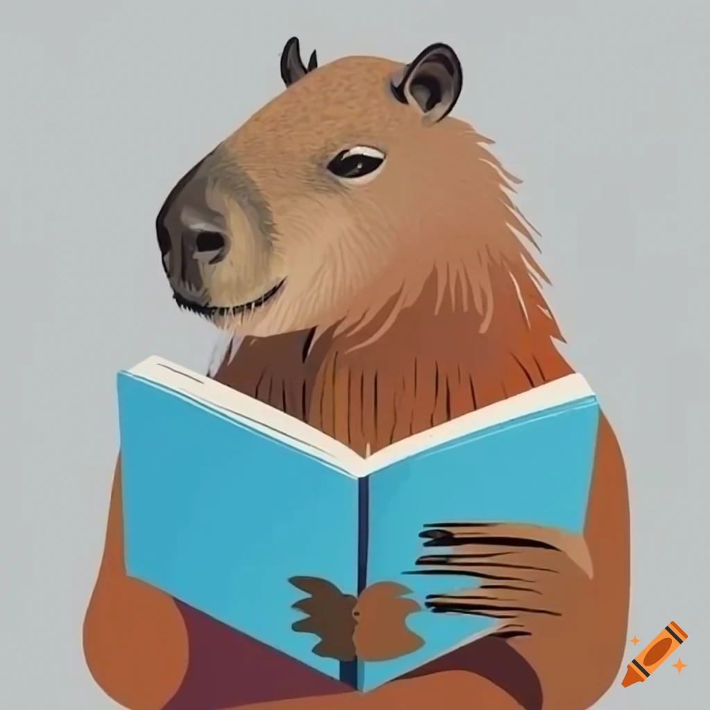 Capybara reading a book on a white background on Craiyon
