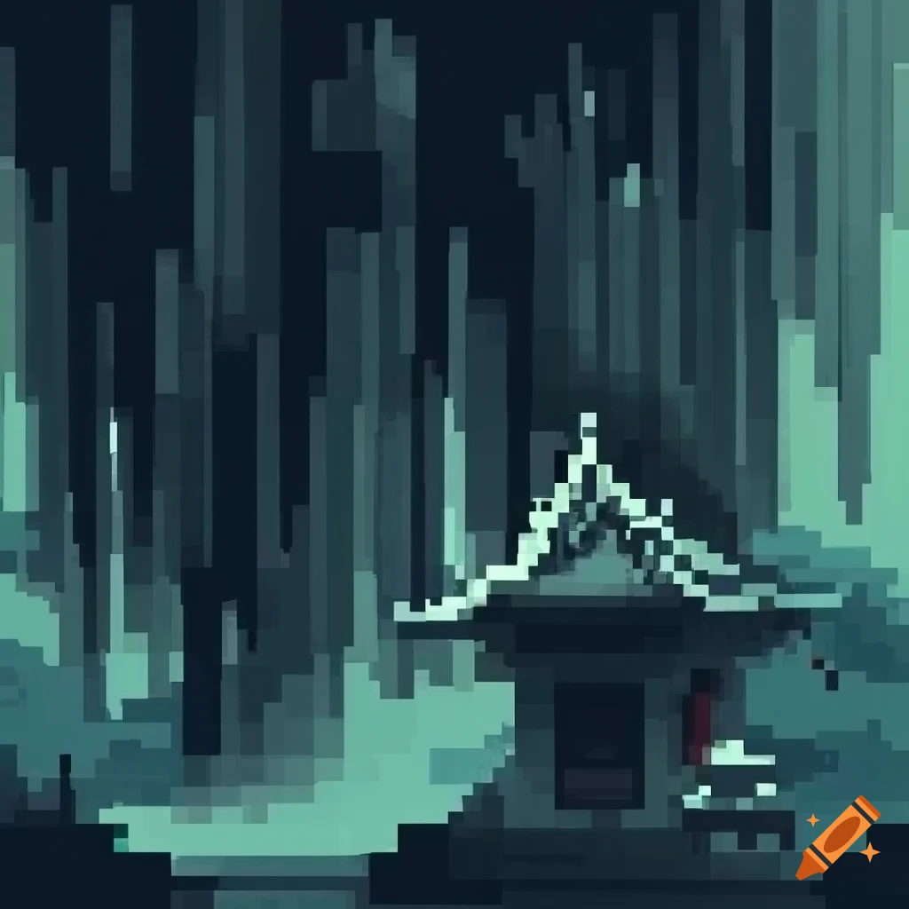 Pixel art with dithering inspired by traditional chinese ink painting ...