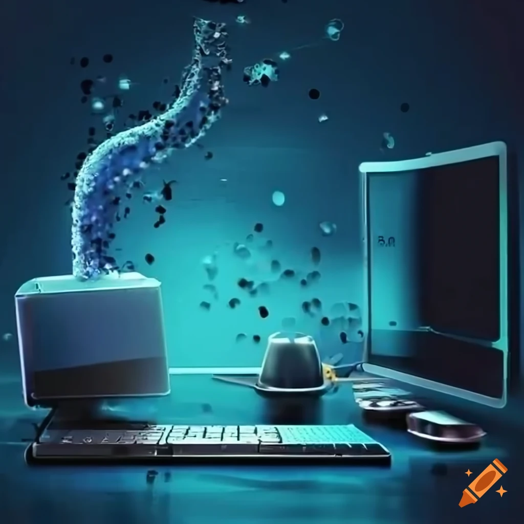 Laboratory device connected to computer with data stream on Craiyon