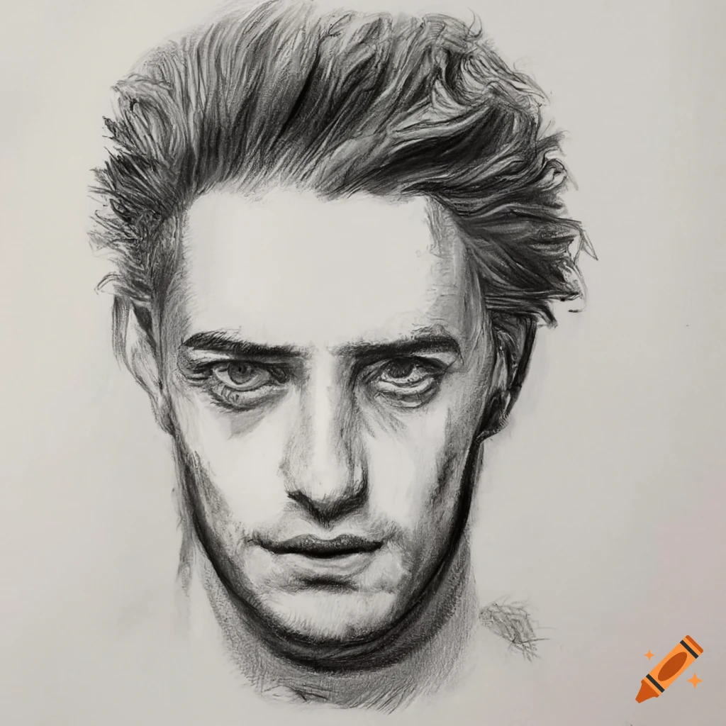 Portrait drawing of a man's face in pencil on Craiyon