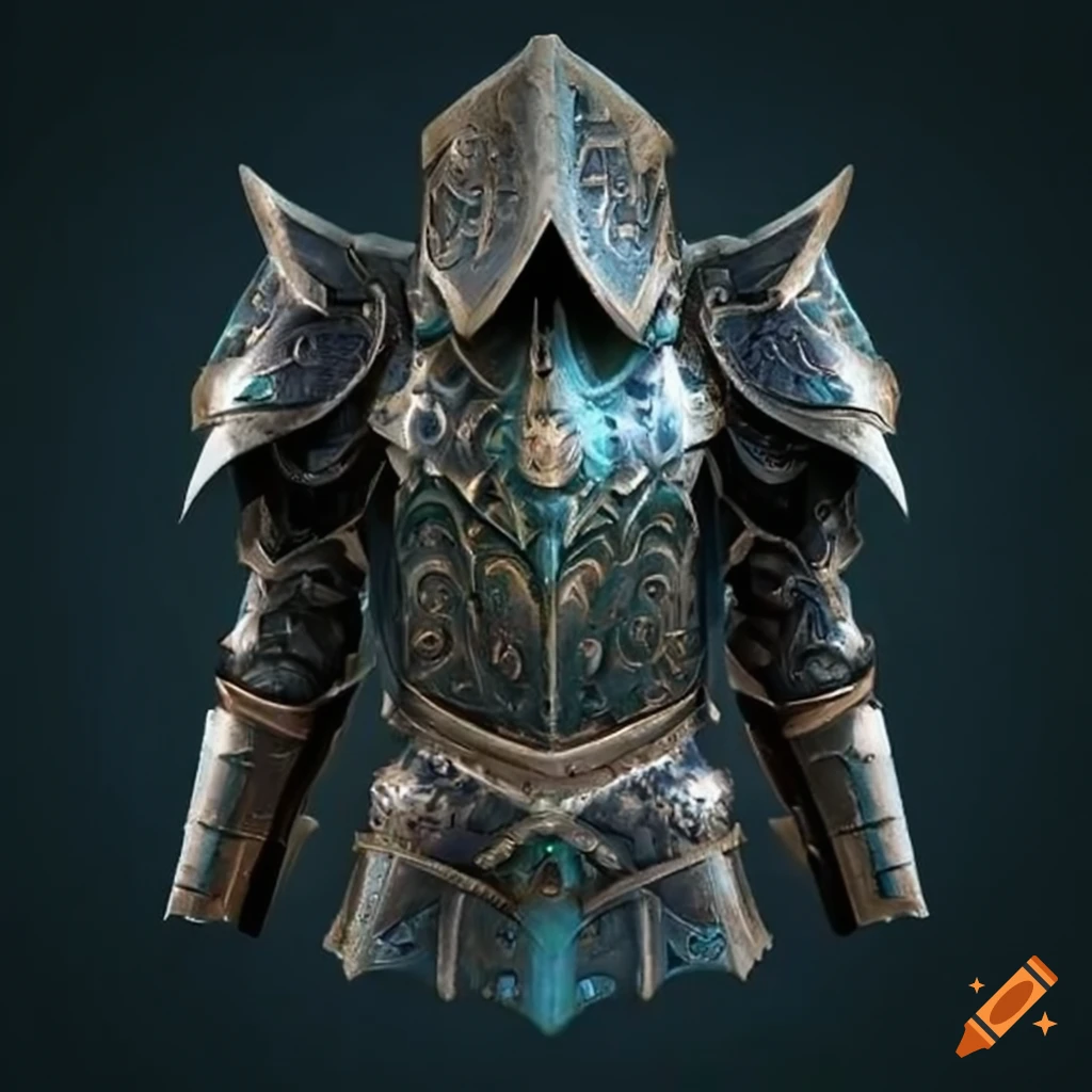 Front view of adorned magic armor on Craiyon