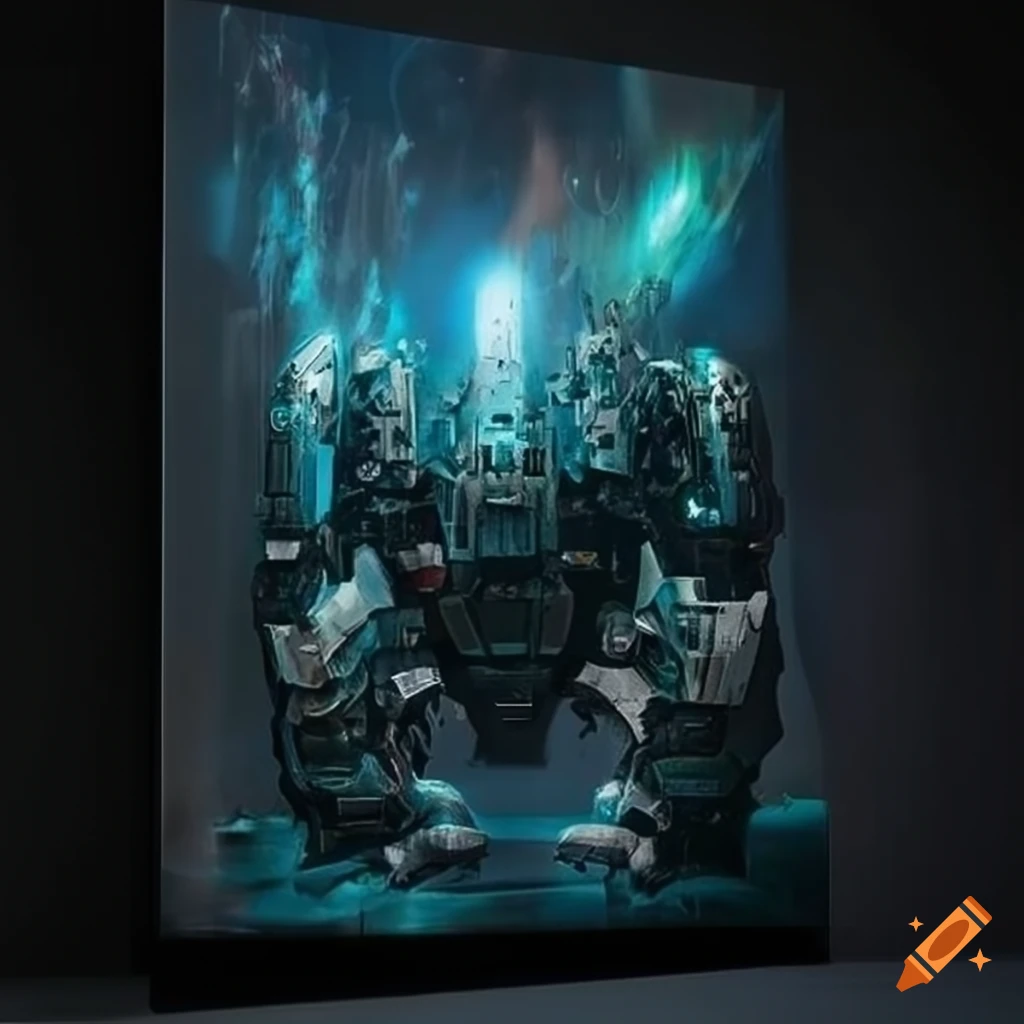 Wrapped canvas of a stunning light projected mech on Craiyon