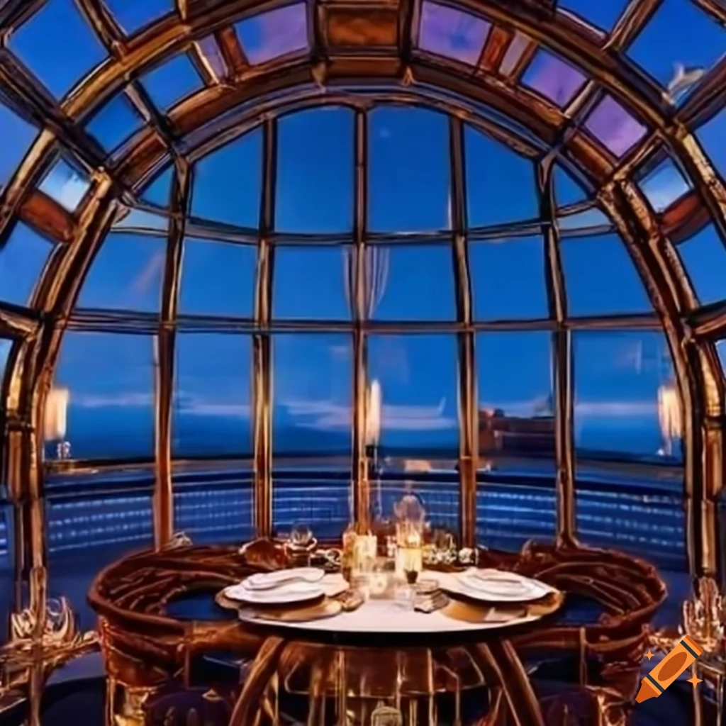 Luxurious rooftop dining under the stars with stained-glass ceiling on ...