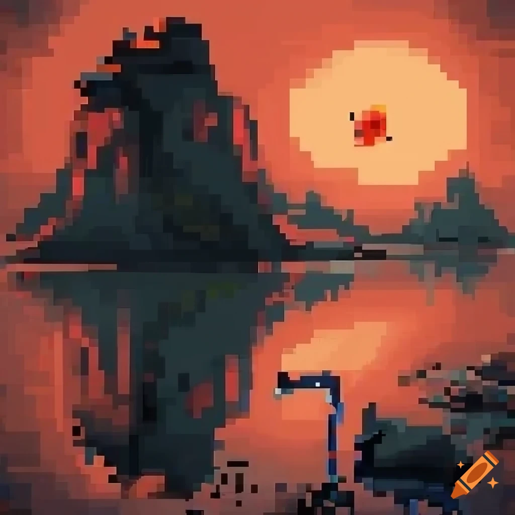 Pixel art with dithering in a traditional chinese ink painting style on ...