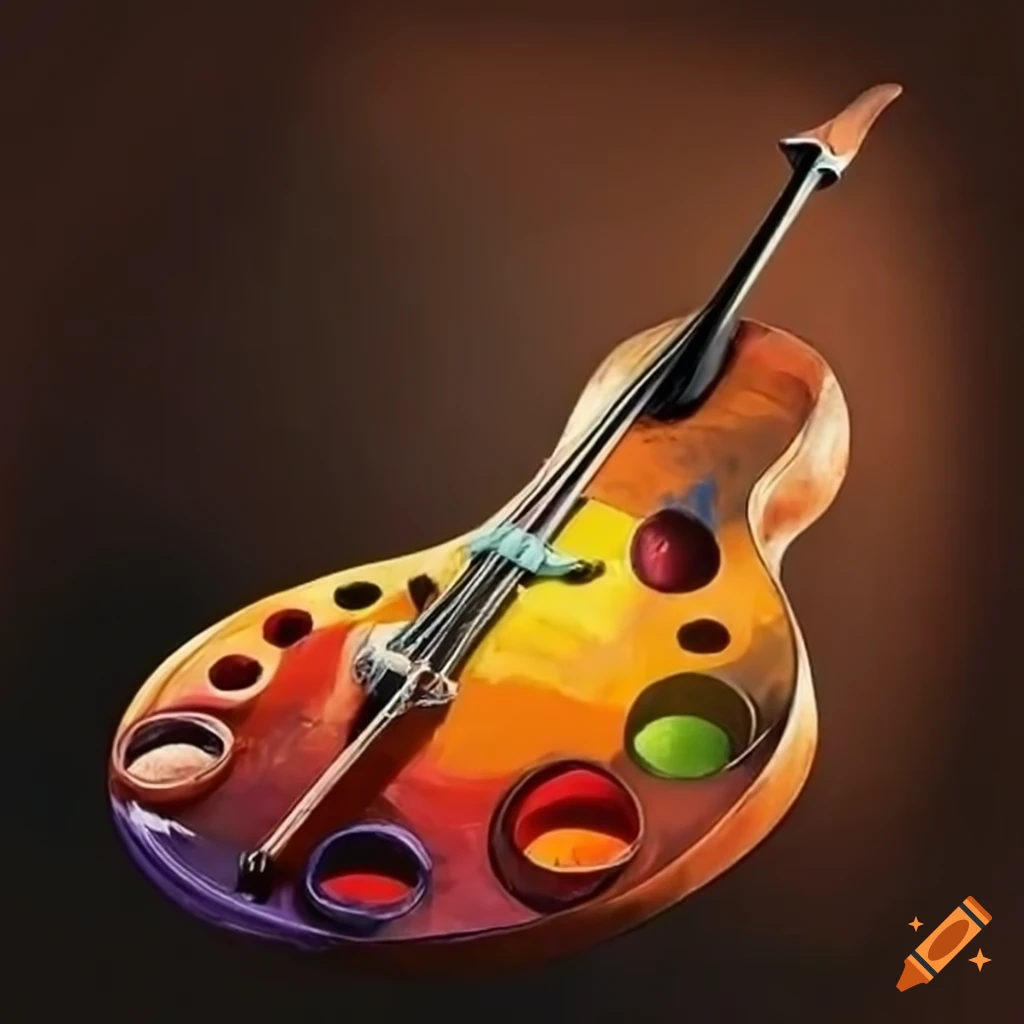 Palette of a painter with musical instruments on Craiyon