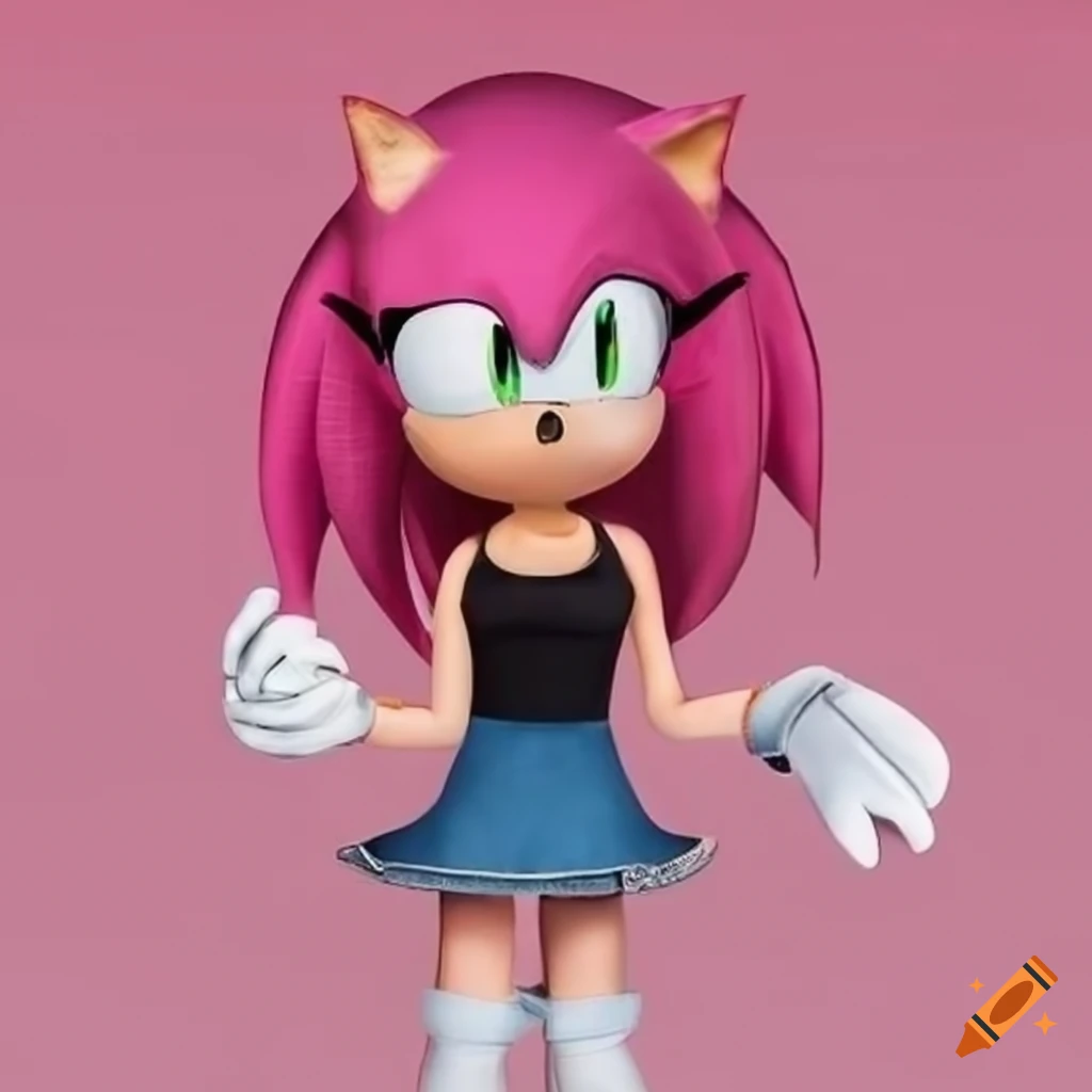 Pink Amy Rose in a stylish outfit with a phone on Craiyon