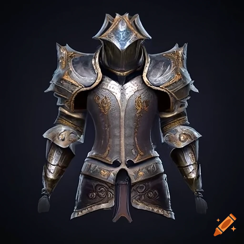 Front view of magical armor on Craiyon